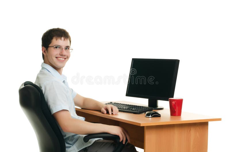 Businessman Behind a Table with the Computer Stock Image - Image of ...