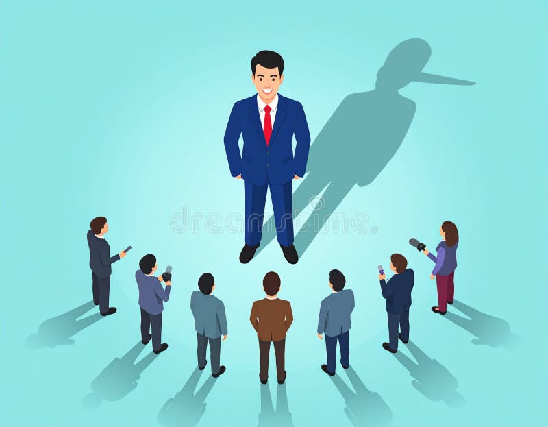 A Businessman Being Interviewed by a Group of Reporters. with a Long ...