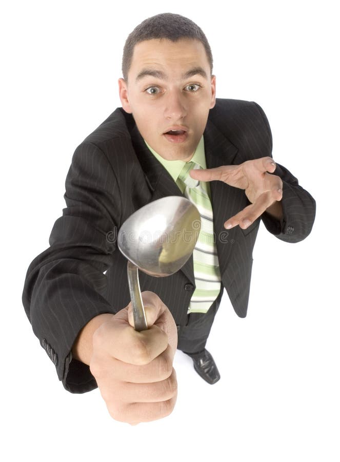 Businessman Bending Spoon By Mind Force Stock Image - Image of company ...