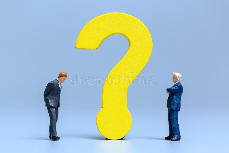 Businessman with Big Question. Workers Trying To Solve the Problem ...