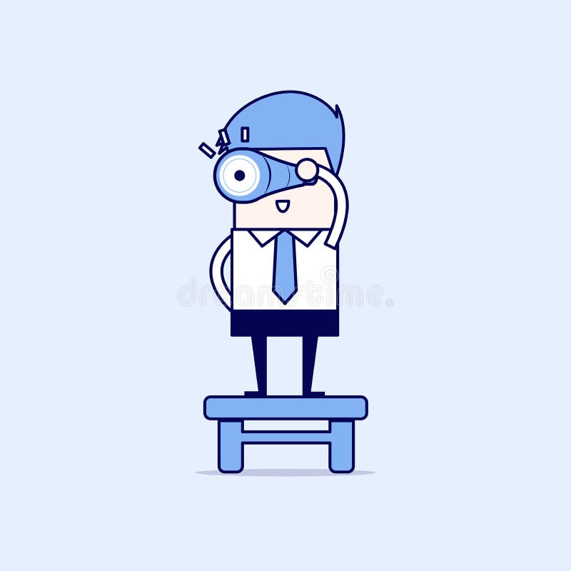 Businessman with Binoculars, Vision Concept. Cartoon Character Thin ...