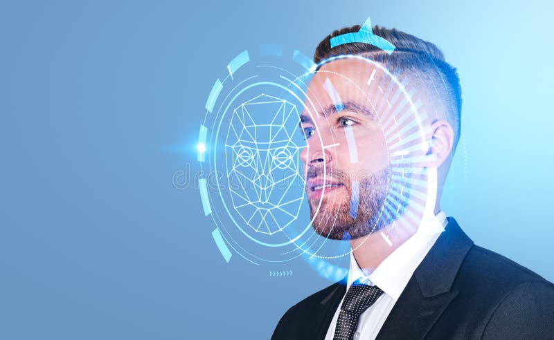 Businessman and Biometric Scanning, Digital Hologram with Loading Stock ...