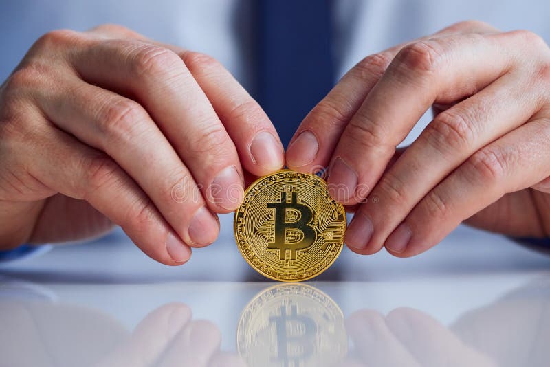 Man with Bitcoin Behind the Desk Stock Image - Image of banking, gold ...