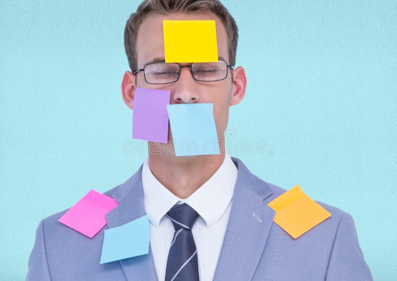 Businessman Standing with Sticky Notes on His Face Stock Image - Image ...
