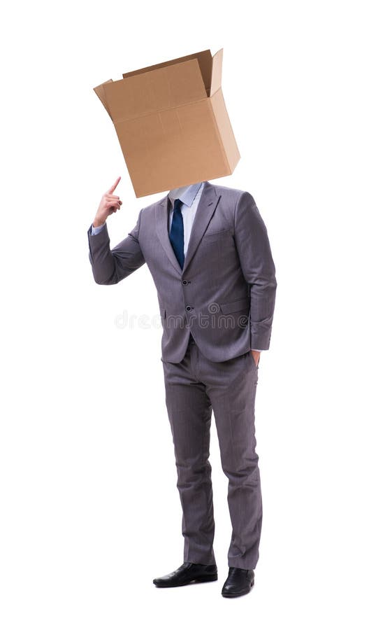 The Businessman with Blank Box on His Head Stock Photo - Image of fired ...
