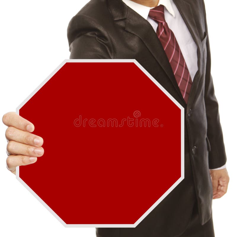 Businessman with Blank Stop Sign Stock Image - Image of forbidden ...