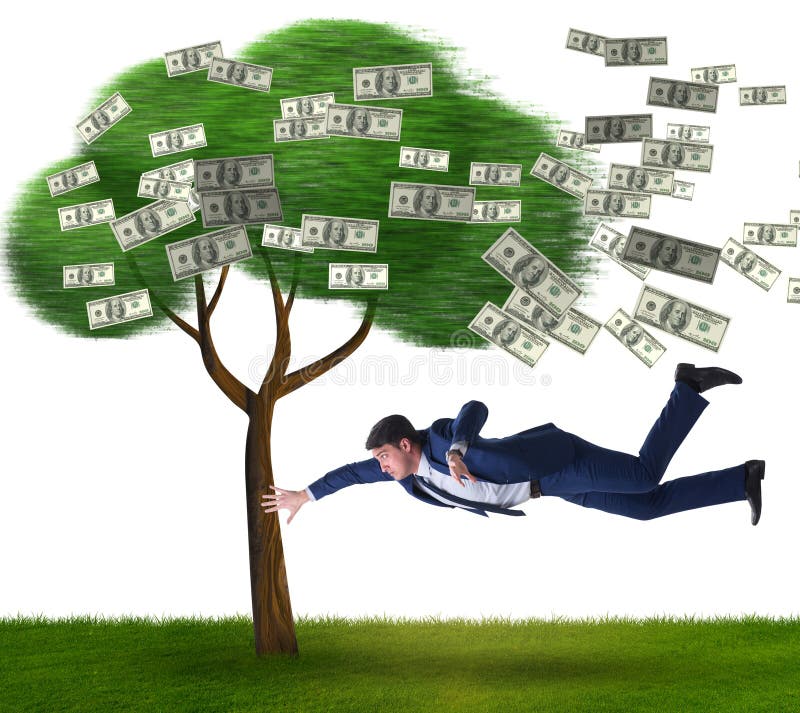 Businessman Blown Away from the Money Tree Stock Image - Image of ...
