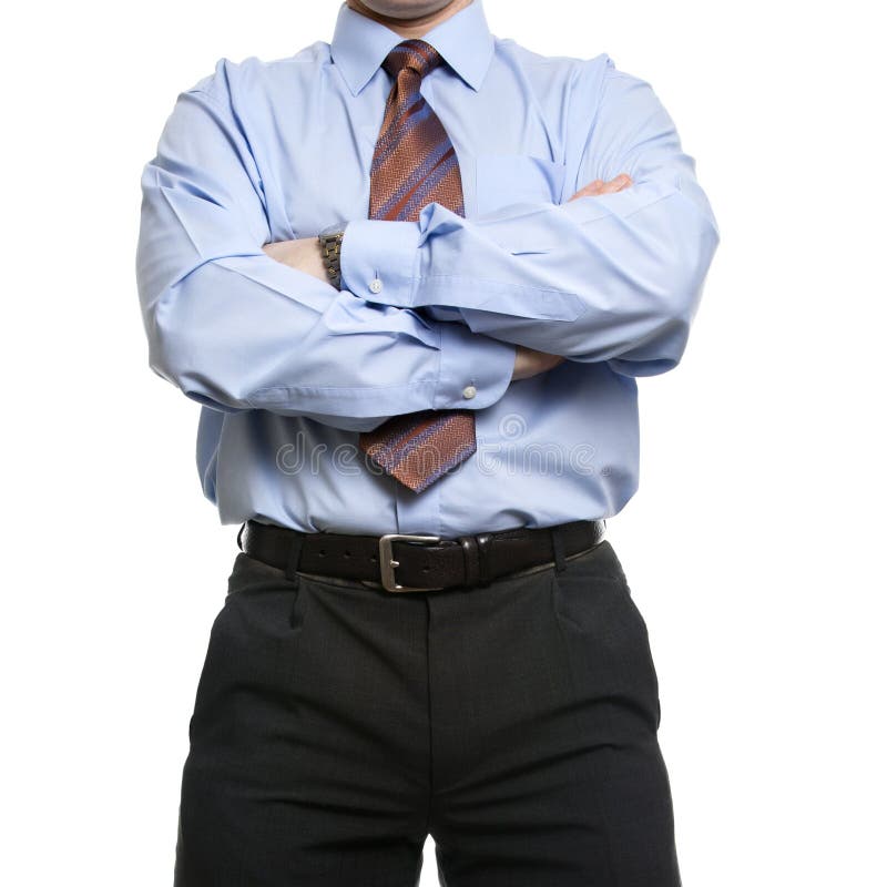 Businessman in Blue Shirt Stands with Crossed Folded Hands Stock Image ...