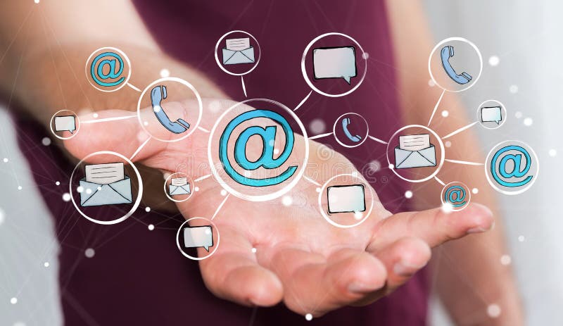 Businessman Holding Hand-drawn Graph with Contact and Connection Stock ...