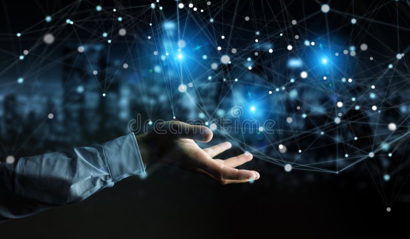 Businessman Using Futuristic Connection Interface 3D Rendering Stock ...