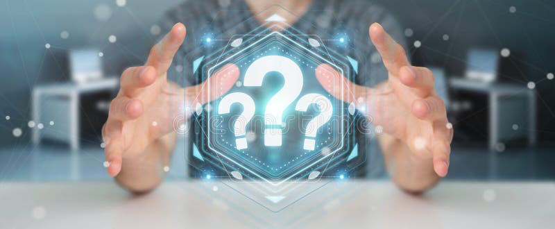 Businessman Using Question Marks Digital Interface 3D Rendering Stock ...