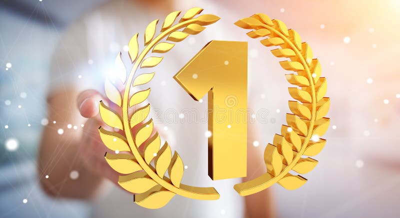 Businessman Winning the First Golden Price 3D Rendering Stock ...