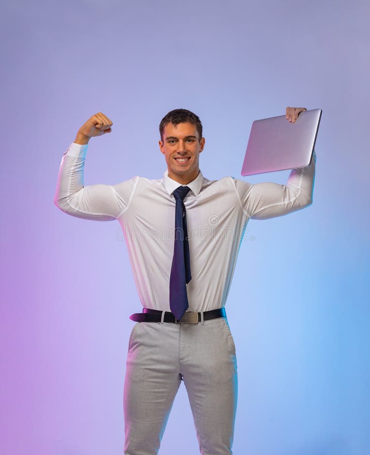 Businessman Bodybuilder with a Laptop in His Hands. Stock Photo - Image ...