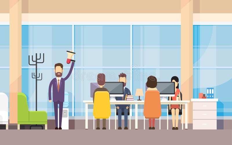 Businessman Boss Hold Megaphone Loudspeaker Colleagues Business People ... Businessman Boss Hold Megaphone Loudspeaker Colleagues Business People ...