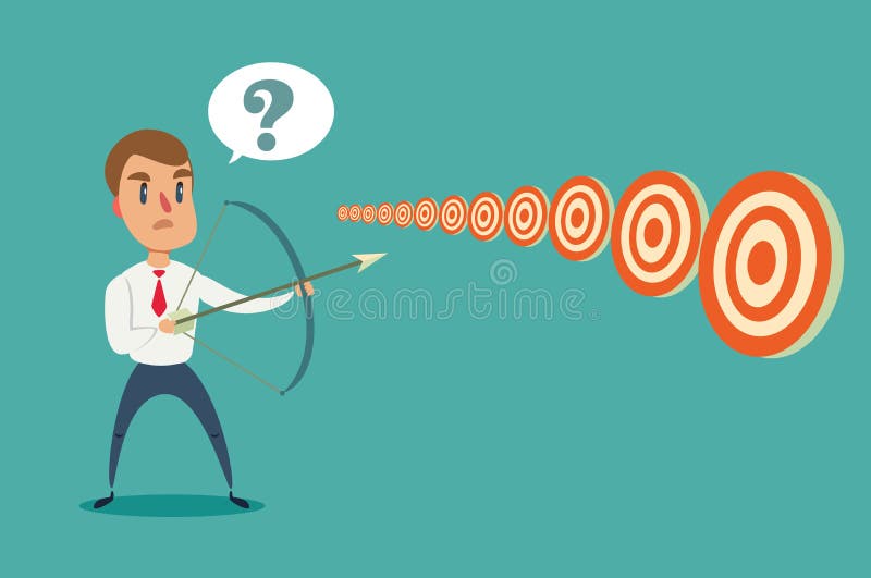 Businessman with Bow and Arrow Look at Multiple Targets. Cannot Decide ...