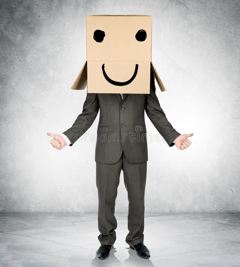 Businessman with Box on Head and Smiley Face Stock Image - Image of ...