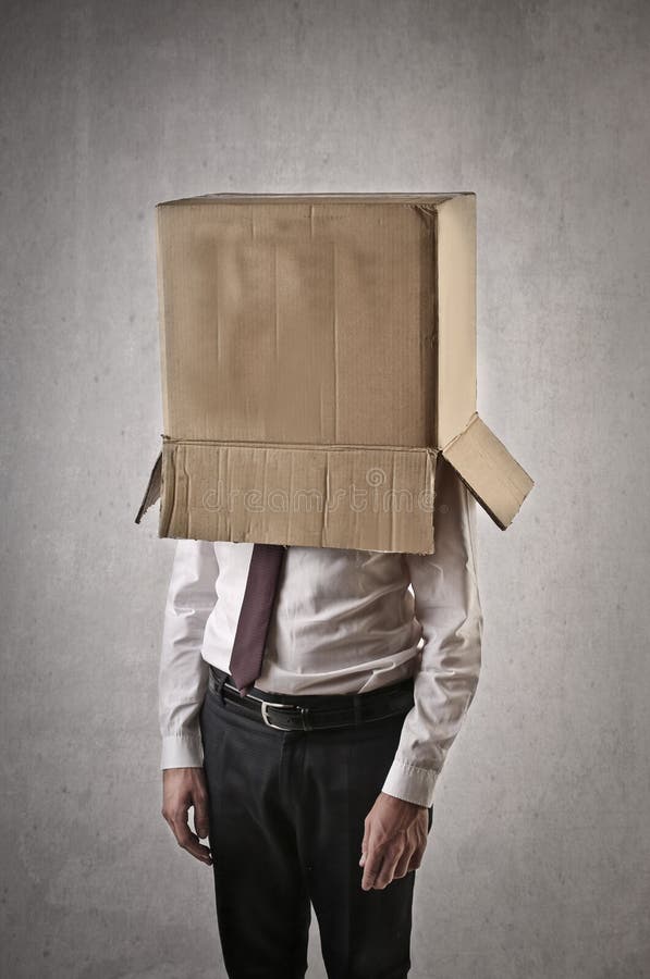 Businessman with a Box on His Head Stock Photo - Image of carton, force ...