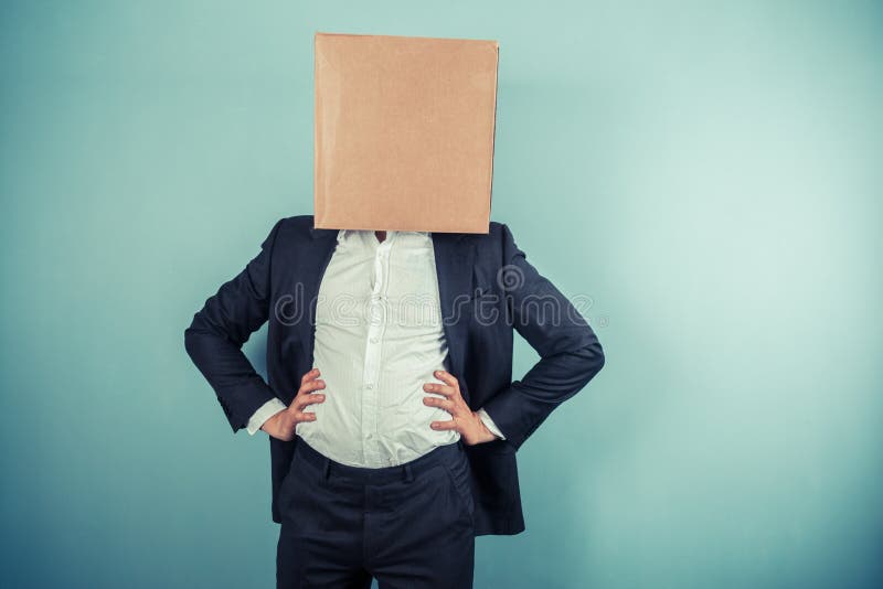 Businessman with a Box on His Head Stock Image - Image of face, concept ...