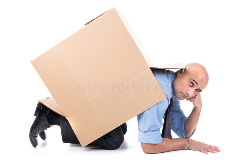 Too Heavy Boxes. Deliveryman Lying Covered with a Stack of Cardboard ...