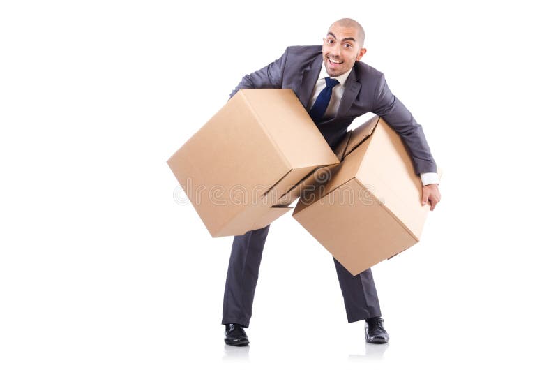 Businessman with box stock photo. Image of heavy, brown - 33763932