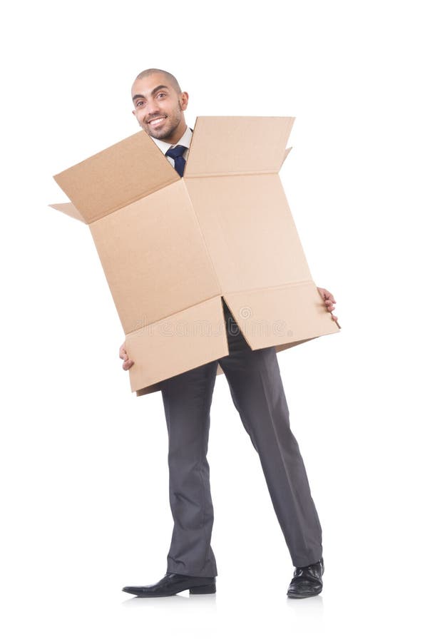 Businessman with box stock image. Image of brown, courier - 34469579