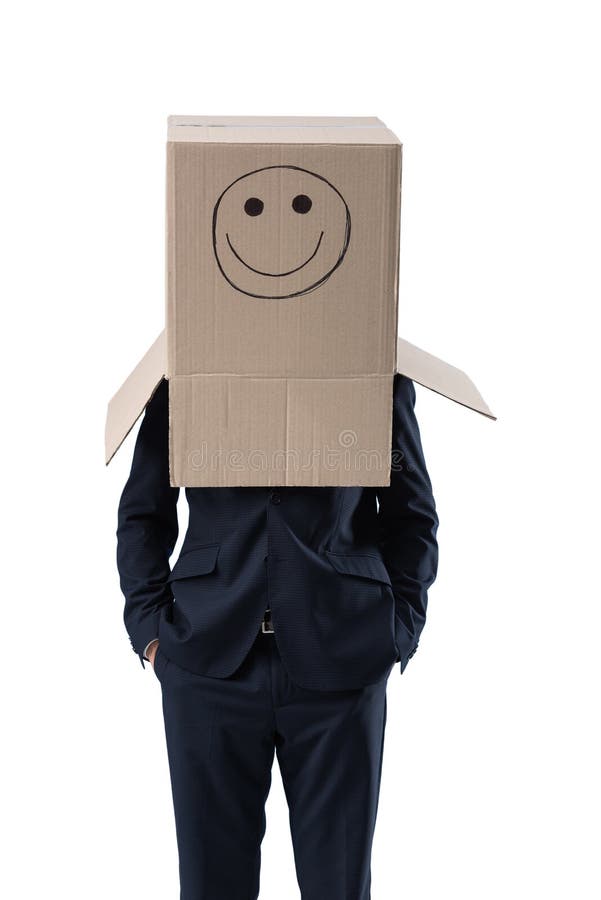 Businessman with Box with Smile on Head Stock Photo - Image of suit ...