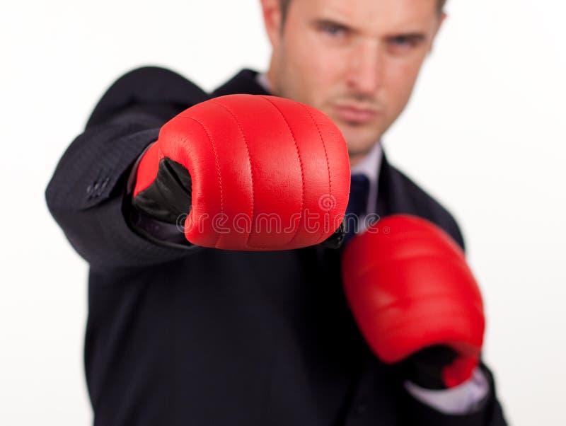 Businessman with Boxing Gloves Leading His Team Stock Photo - Image of ...