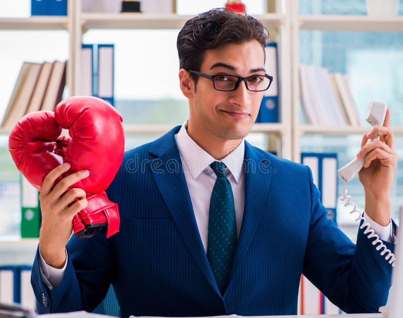 Businessman with Boxing Gloves Angry in Office Stock Image - Image of ...