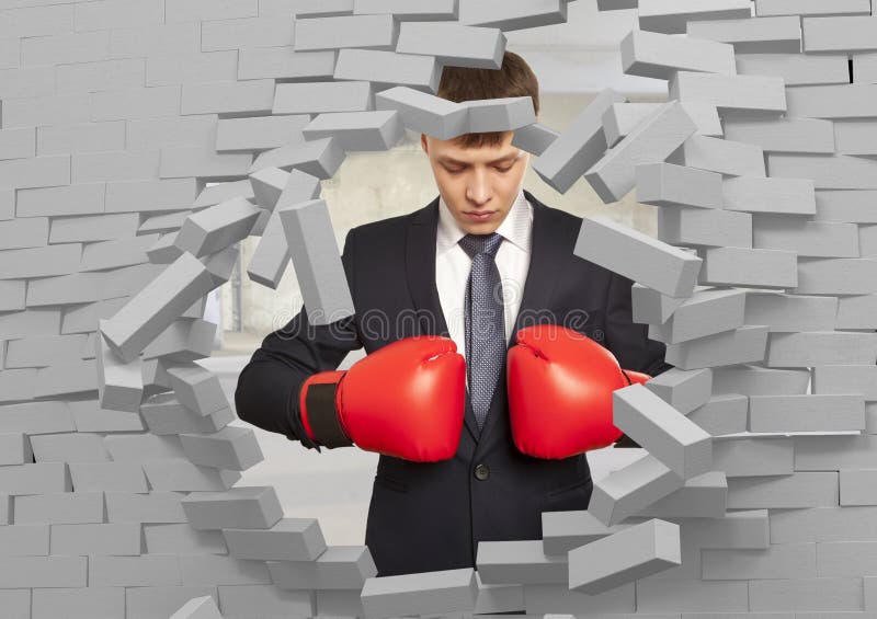 Businessman in Boxing Gloves and Brick Wall Stock Image - Image of ...