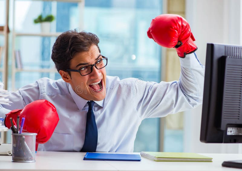 Businessman with Boxing Gloves in the Office Stock Image - Image of ...