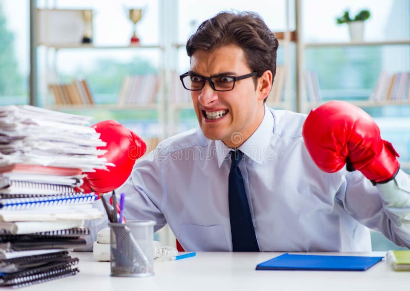 Businessman with Boxing Gloves in the Office Stock Image - Image of ...