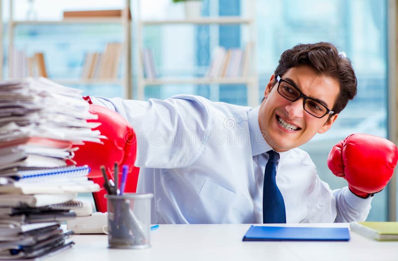 Businessman with Boxing Gloves in the Office Stock Photo - Image of ...