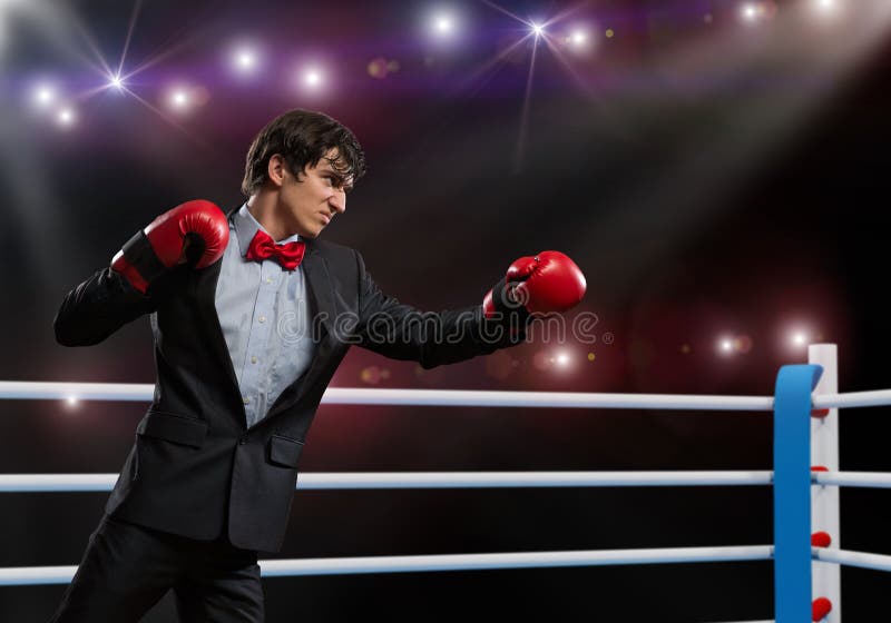 Businessman with Boxing Gloves in the Ring Stock Image - Image of ...