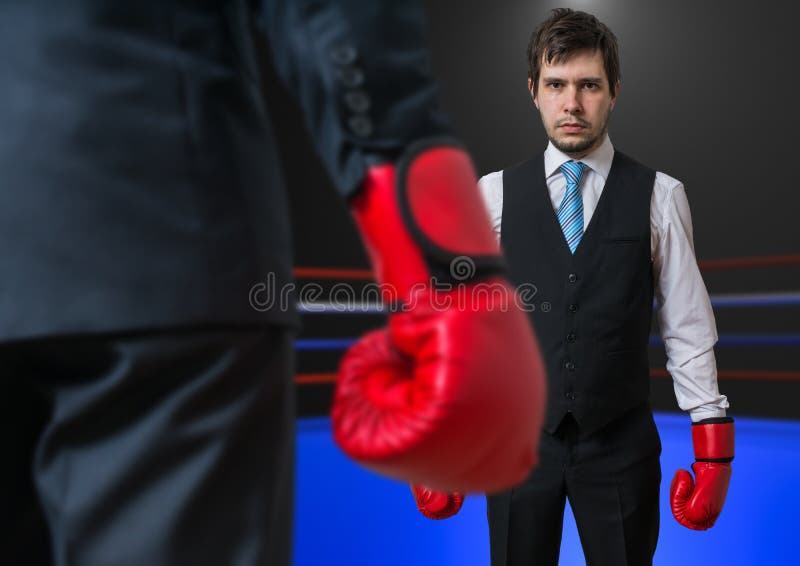 Businessman is Boxing with His Boss in Ring Stock Image - Image of ...
