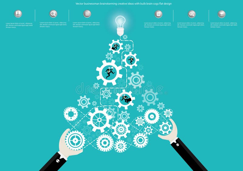 Vector Businessman Brainstorming Creative Ideas with Bulb Brain Cogs ...