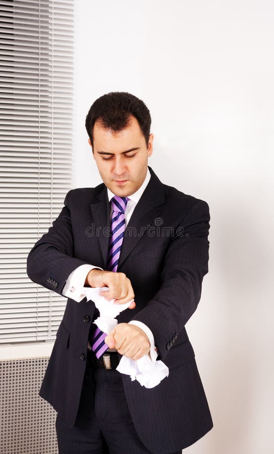 Businessman Breaking Off Papers Stock Image - Image of headache ...