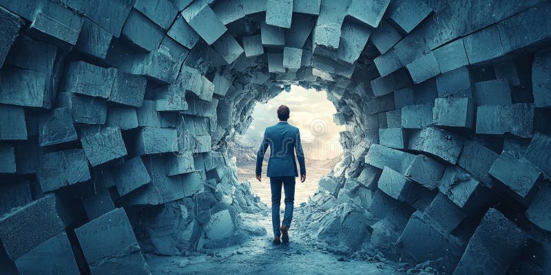 Businessman Breaking through a Wall with Determination, Symbolizing ...