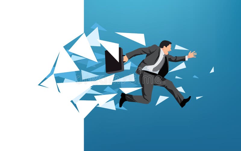 Businessman Breaking through Wall Stock Vector - Illustration of ...