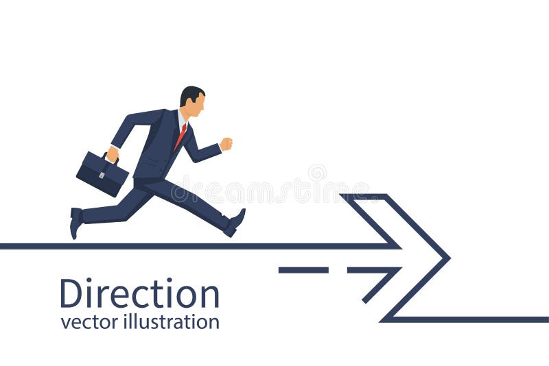 Businessman with a Briefcase Runs Along the Direction Line Stock Vector ...