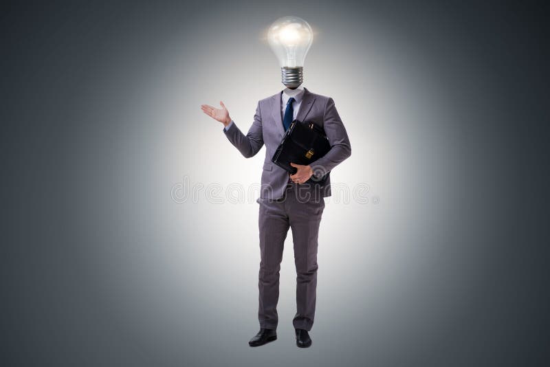 The Businessman in Bright Idea Concept with Lightbulb Head Stock Photo ...