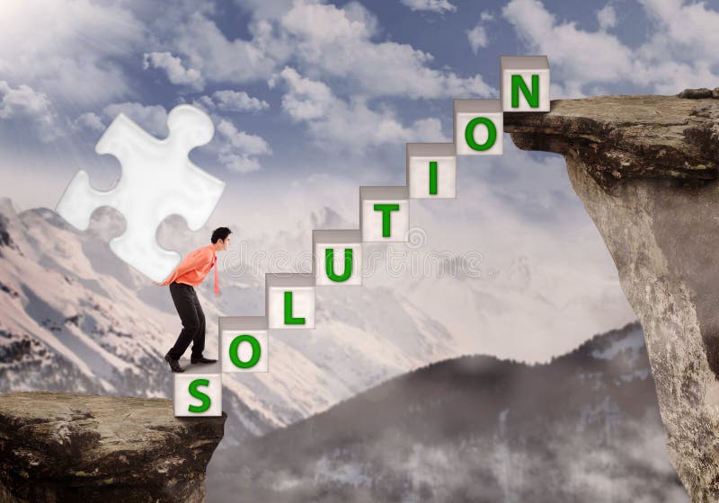 Businessman Bring Puzzle Piece on Solution Stairs Stock Illustration ...