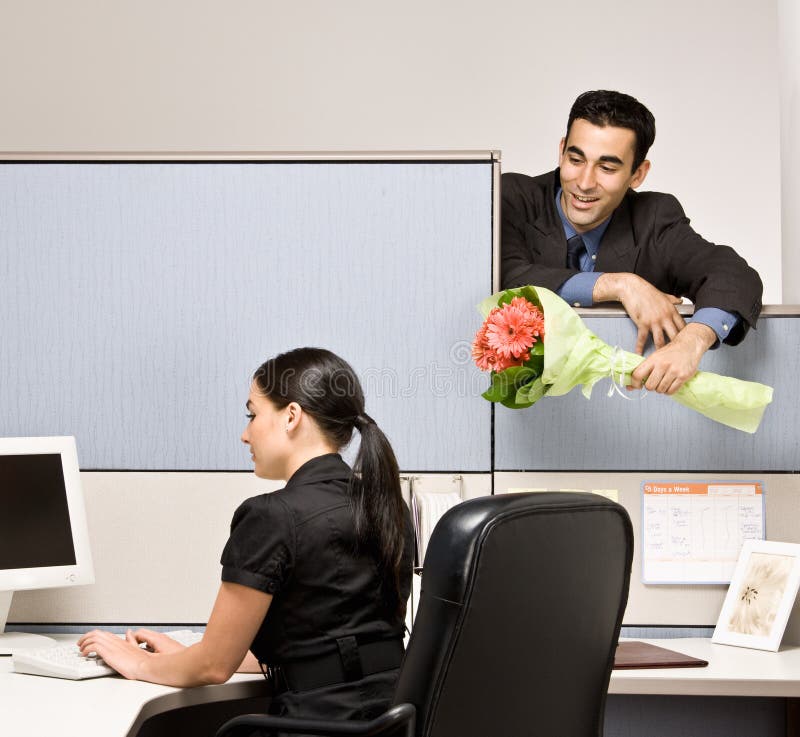 Businessman Bringing Co-worker Flowers Stock Photo - Image of bouquet ...