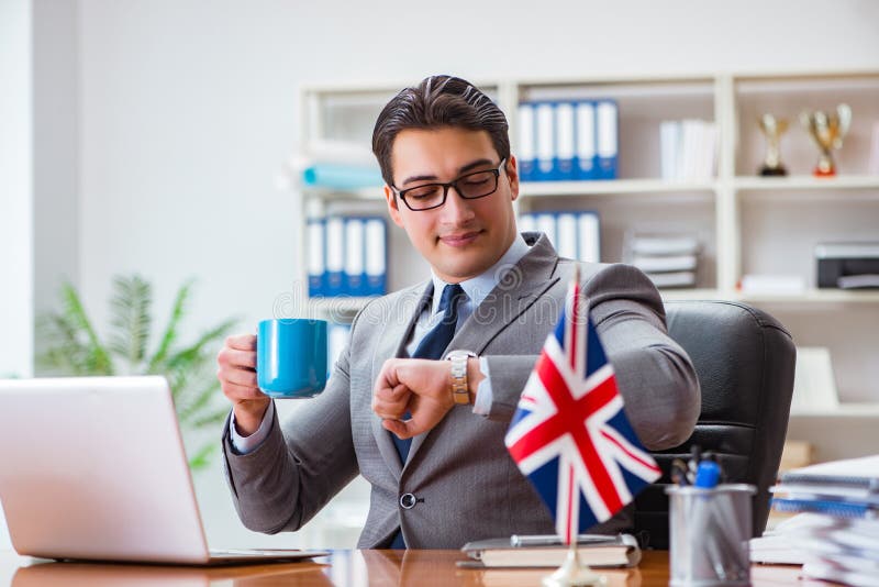 The Businessman with British Flag in the Office Stock Image - Image of ...