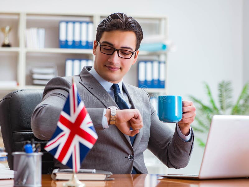 Businessman with British Flag in the Office Stock Photo - Image of ...