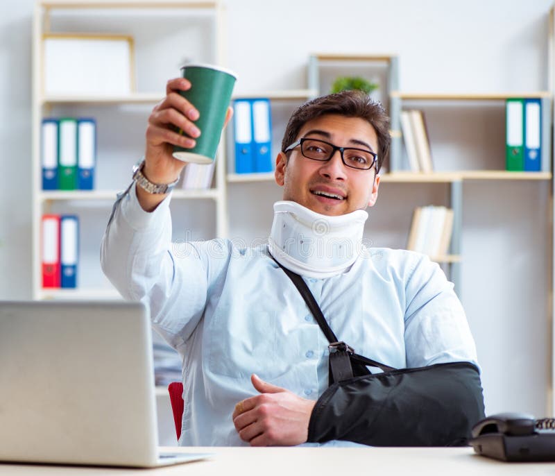 Businessman with Broken Arm Working in Office Stock Image - Image of ...