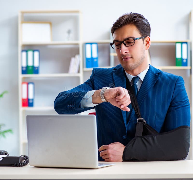 Businessman with Broken Arm Working in Office Stock Image - Image of ...