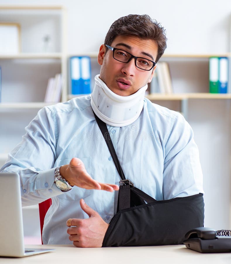 Businessman with Broken Arm Working in Office Stock Photo - Image of ...