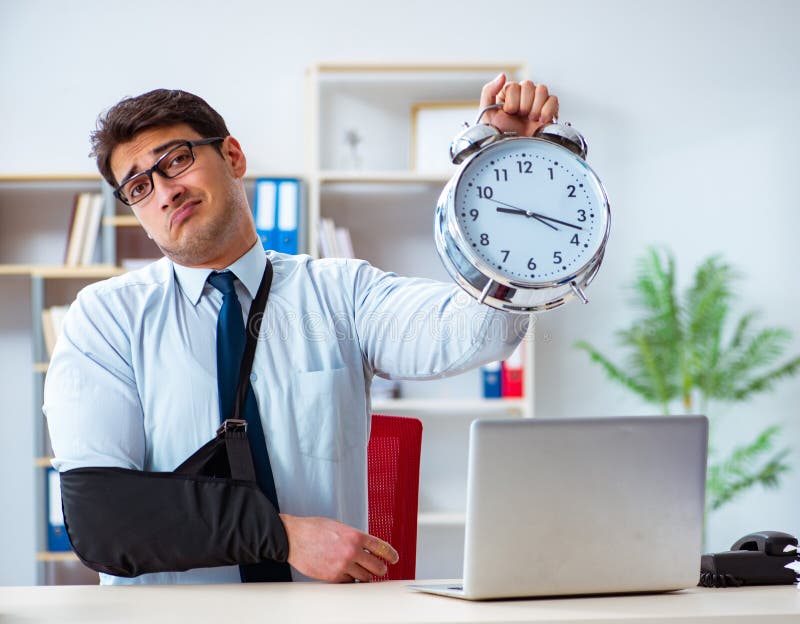 Businessman with Broken Arm Working in Office Stock Photo - Image of ...