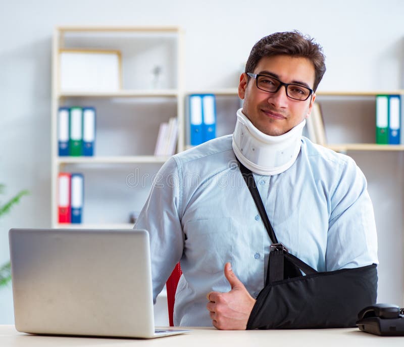Businessman with Broken Arm Working in Office Stock Photo - Image of ...