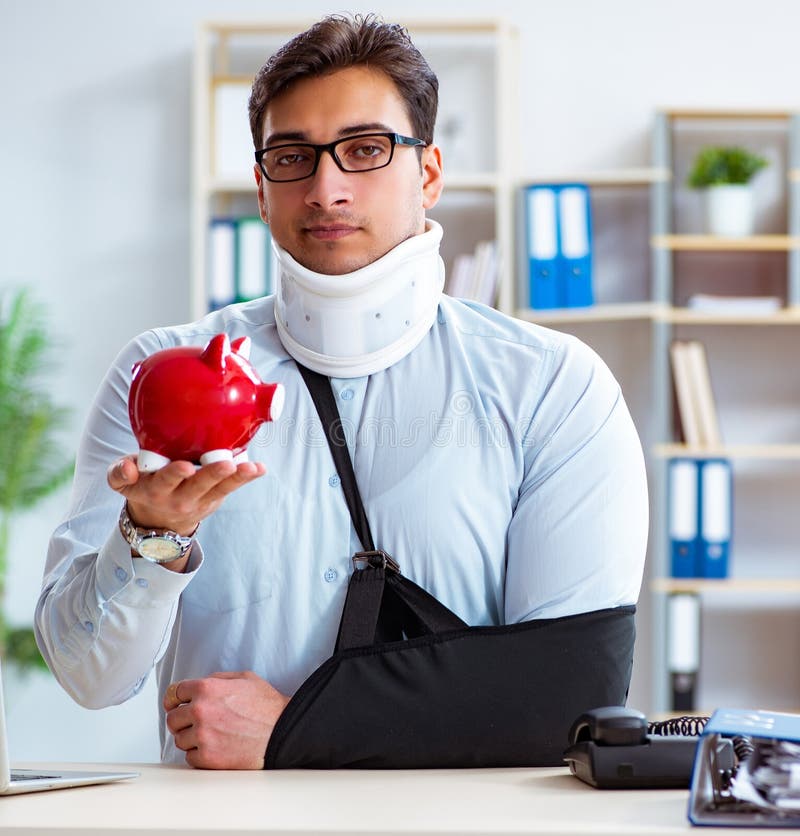 Businessman with Broken Arm Working in Office Stock Photo - Image of ...